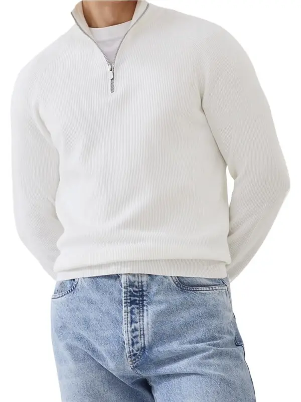 Brunello Cucinelli Cotton Quarter Zip Jumper - White
