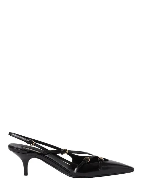 Miu Miu Buckle Embellished Pointed Toe Slingback Pumps - Black