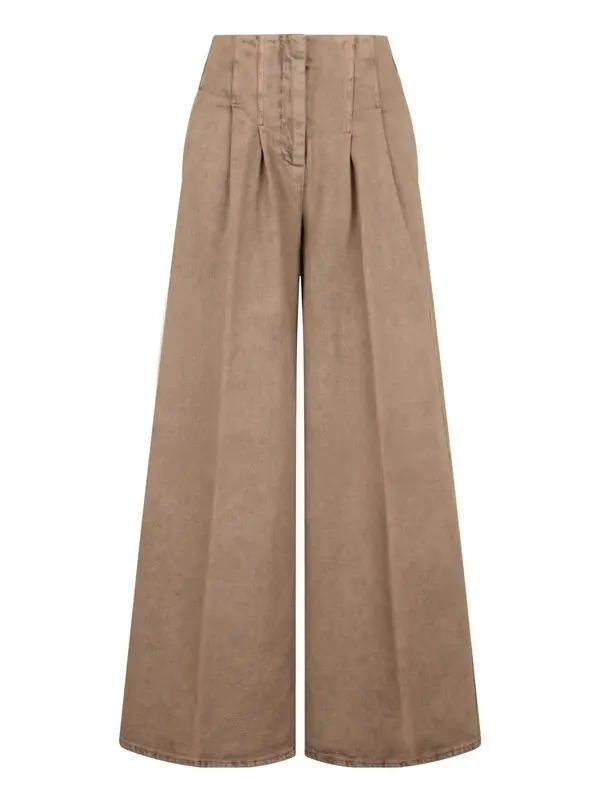 Peserico Wide-leg Pleated Denim Jeans - Brown