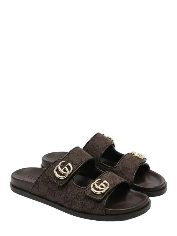 Gucci Double G Fabric Slide Sandals - Brown