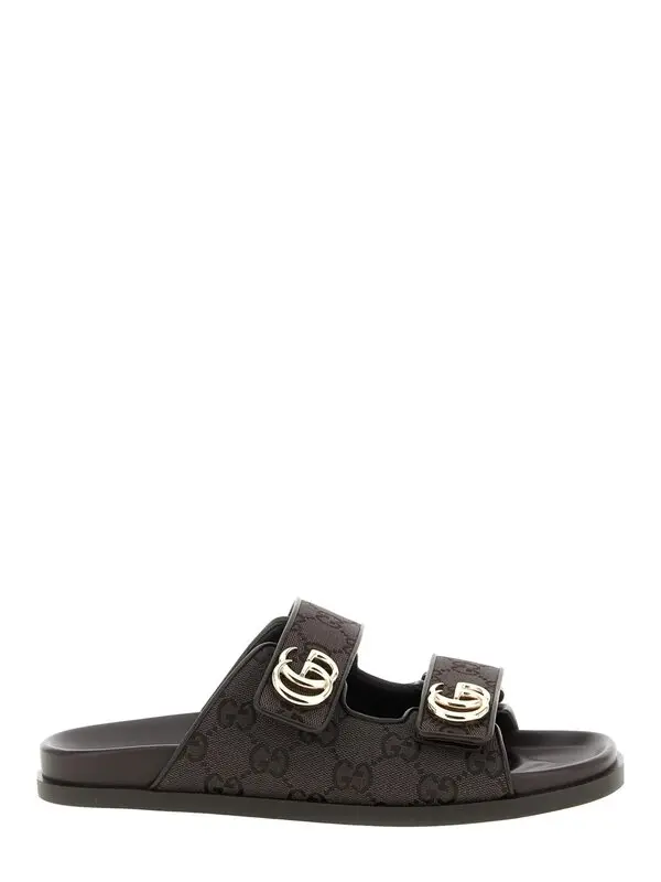 Gucci Double G Fabric Slide Sandals - Brown