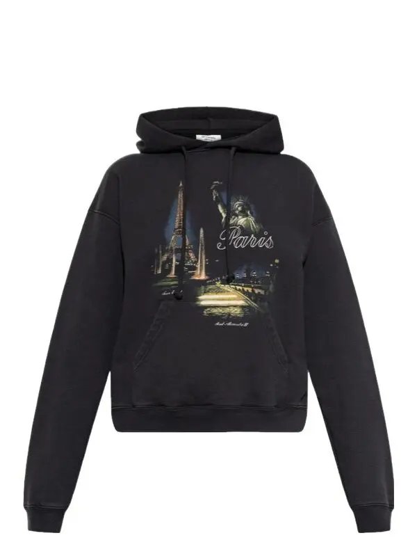 Vetements Hooded Blouse With Graphic Front And Pockets - Black
