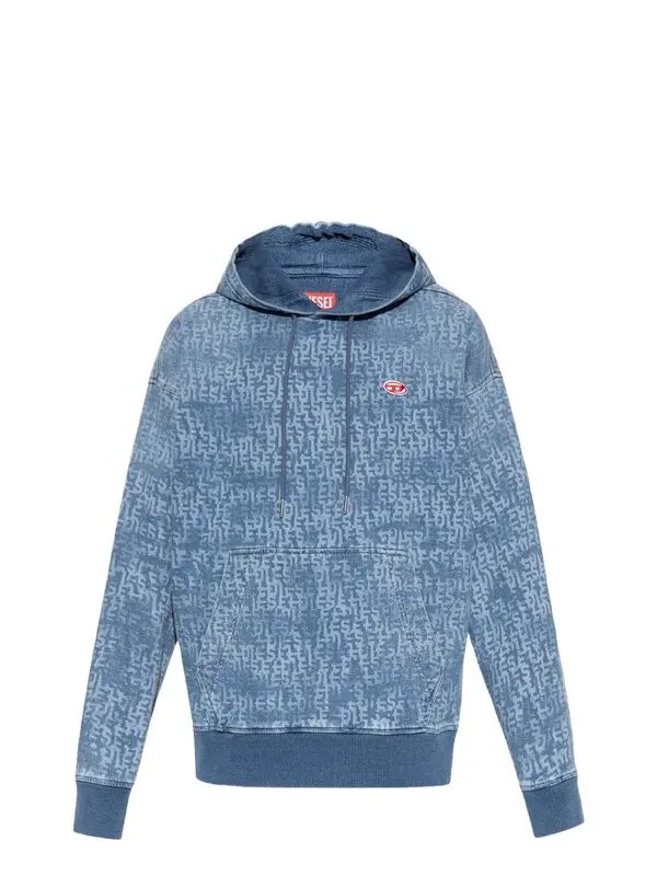 DIESEL® All-over Logo Denim-effect Hoodie - Blue