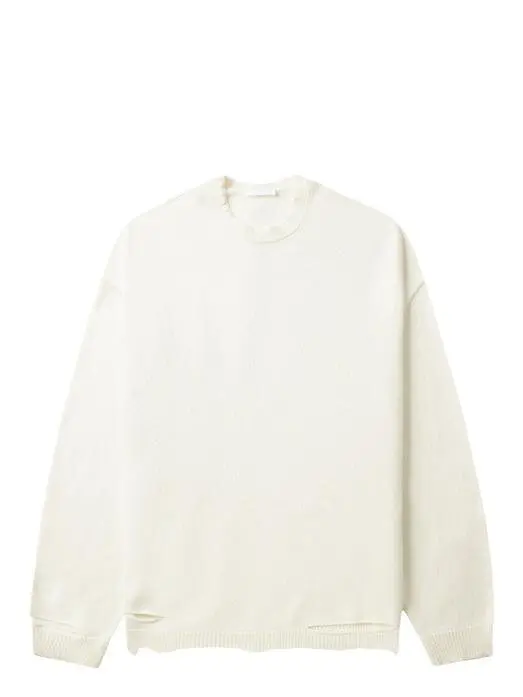 Helmut Lang Distressed Crew Neck Sweater - White
