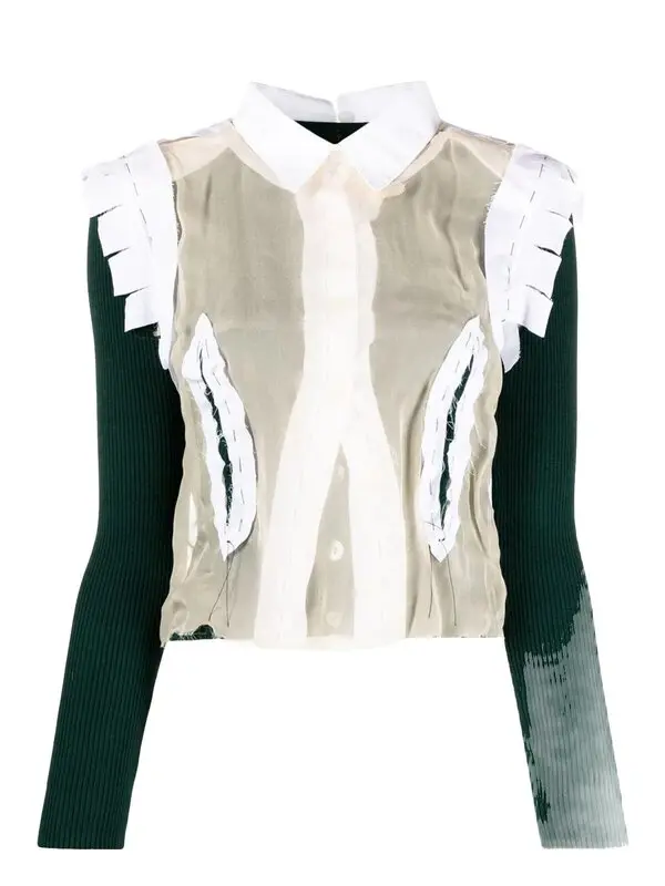 MAISON MARGIELA Deconstructed Shirt Jumper With Layered Design And Exposed Stitching - White