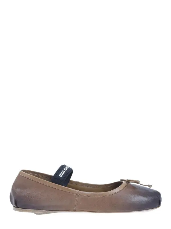 Miu Miu Elastic-strap Ballet Flats With Bow Detailing - Caramel Color