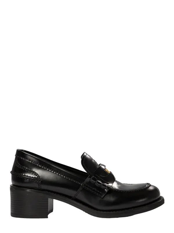 Miu Miu Brushed Leather Loafers With Logo Detail - Black