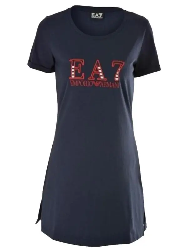 EA7 Short Sleeve Round Neck Dress With Logo Detail - Black