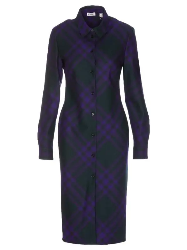 Burberry Long Sleeve Checked Shirt Dress - No