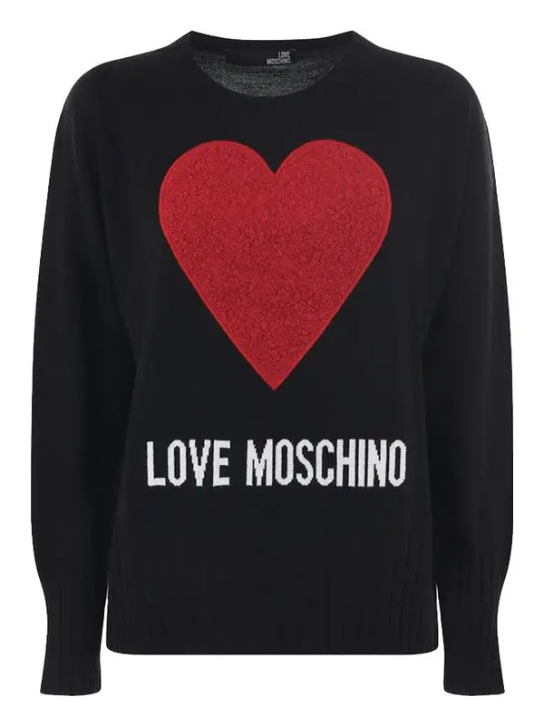 Moschino Long-sleeved Sweater With Heart And Logo Detail - Black