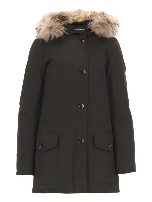 Woolrich Arctic Buttoned Parka With Fur Trimmed Hood - Black