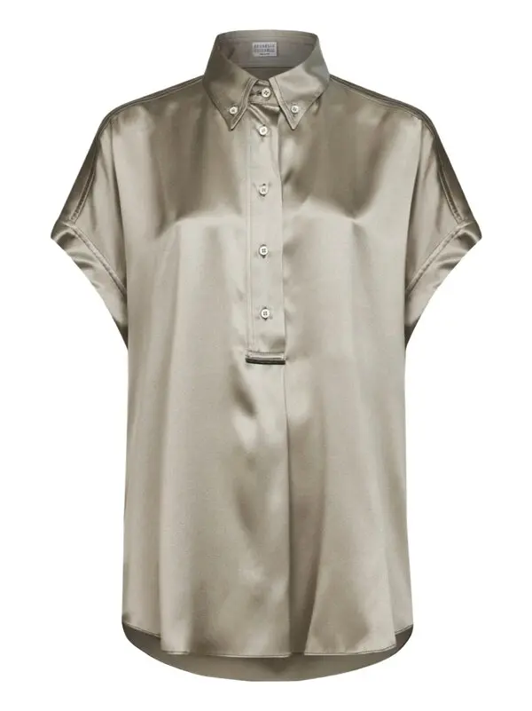 Brunello Cucinelli Short-sleeved Collared Blouse - Green