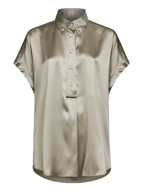 Brunello Cucinelli Short-sleeved Collared Blouse - Nude