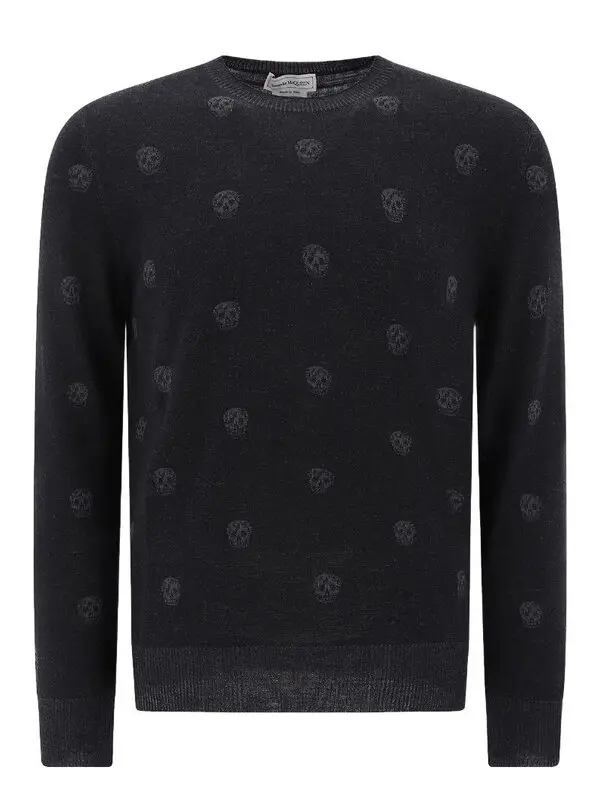 Alexander McQueen Skull Pattern Knitted Wool Sweater - Black