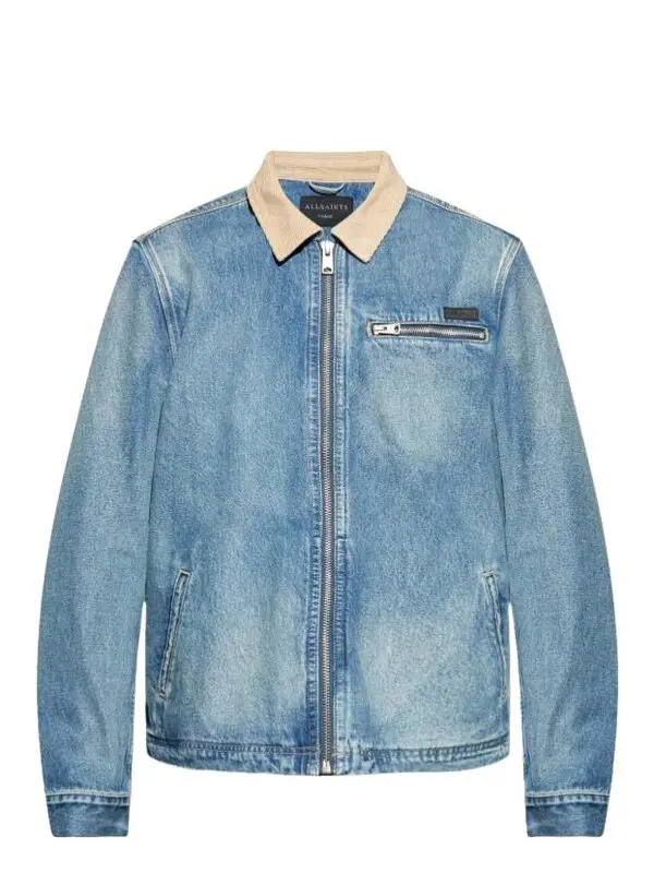 ALLSAINTS Rothwell Denim Jacket With Zip Closure And Zipped Chest Pocket - Washed Indigo