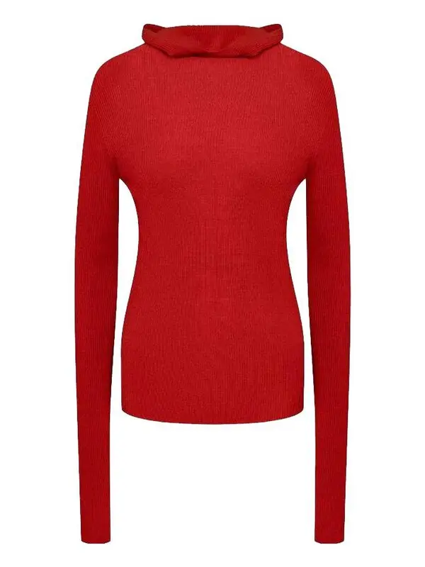 JIL SANDER Ribbed-knit Hoodie - Red