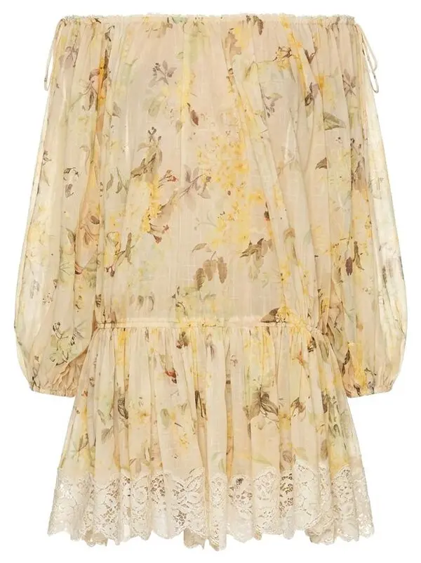 Zimmermann Cascadian Tiered Printed Mini Dress - Yellow Botanical Floral
