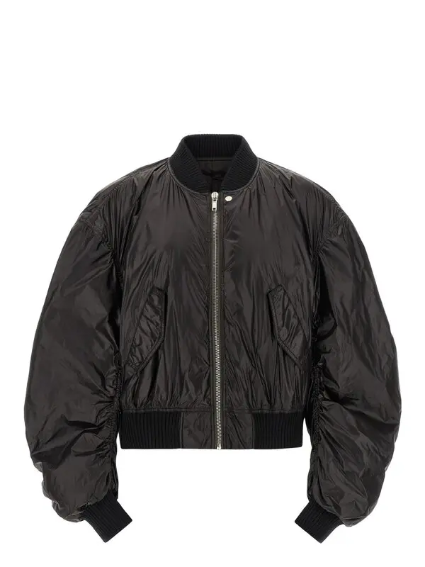Rick Owens Cropped Padded Bomber Jacket With Pleated Sleeves - Black