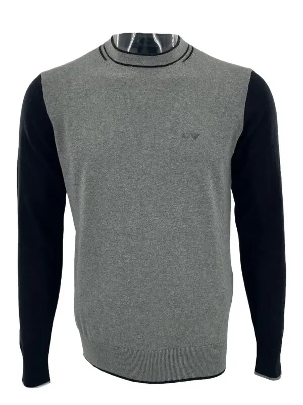 Emporio Armani Long Sleeve Sweater With Contrasting Sleeves And Logo Detail - Gray