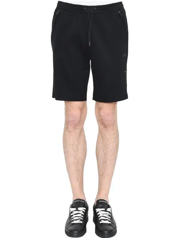 Hugo Boss Lace-up Shorts With Logo Detail - Black