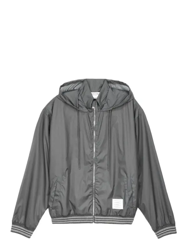 Thom Browne Ripstop Lightweight Jacket With Rwb Stripes And Logo Patch - Silver