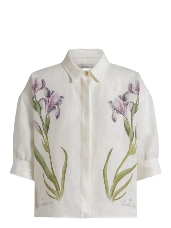 Alberta Ferretti Floral Print Linen Shirt - White