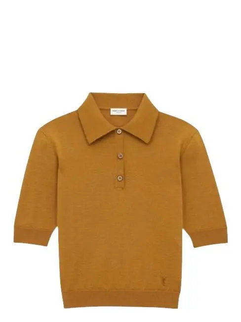 Saint Laurent Cassandre Embroidered Polo Shirt - Brown