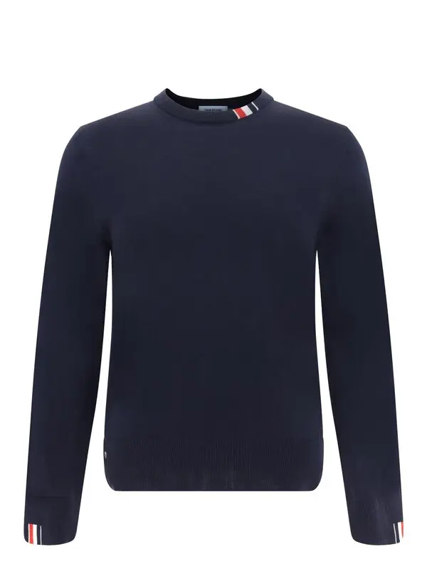 Thom Browne Crewneck Jumper With Signature Striped Detail - Navy Blue