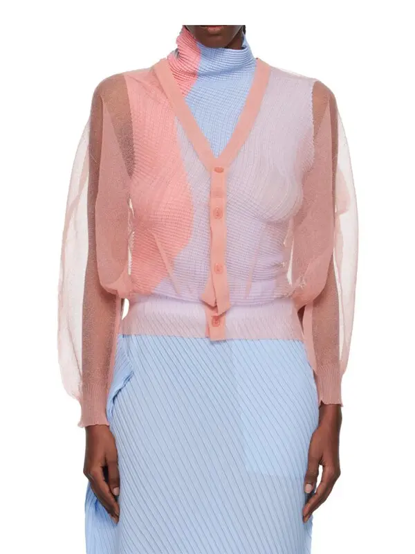 Issey Miyake Sheer Knitted Nylon Cardigan - Coral