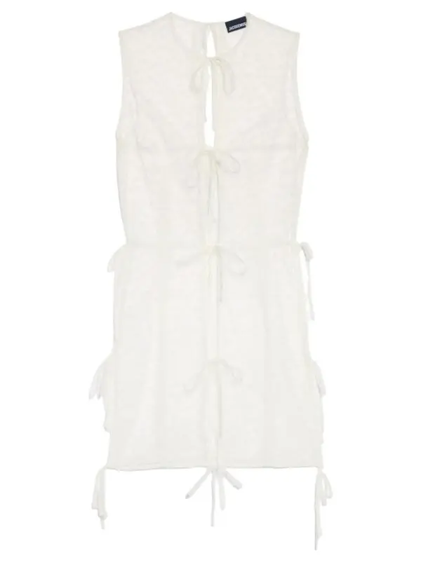 Jacquemus Sheer Ribbon Mini Dress - White