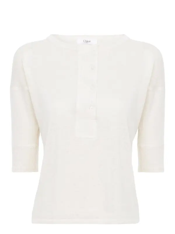 Chloé Short-sleeve Henley Knit Top - Iconic Milk