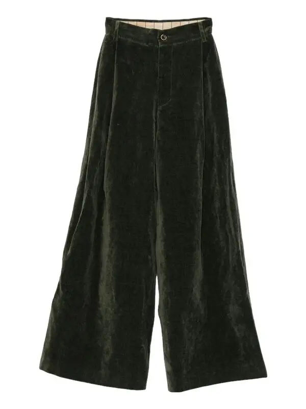 UMA WANG Velvet Texture Pleated Front Wide Leg Slacks - Green