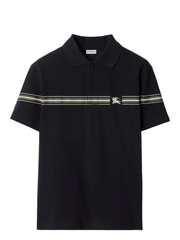 Burberry Equestrian Knight Motif Striped Polo Shirt - Indigo