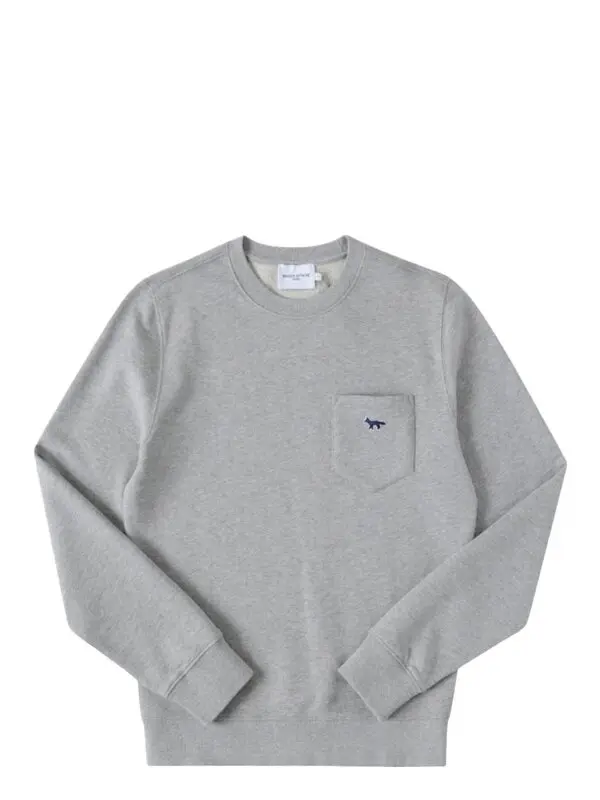 Maison Kitsuné Round Neck Long Sleeve Sweater With Fox Decal - Gray
