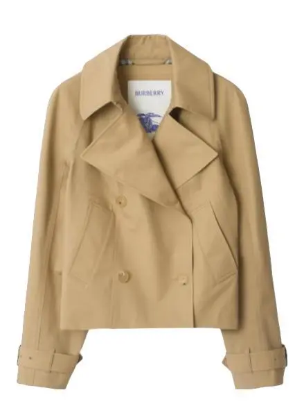 Burberry Cropped Cotton Trench Jacket With Signature Check Undercollar - Flax