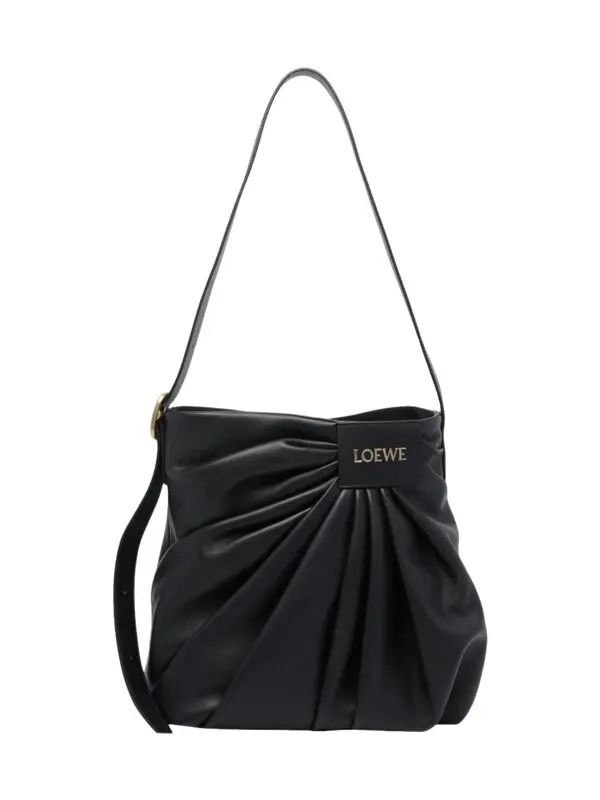 Loewe Ruched Logo Patch Shoulder Bag - Black
