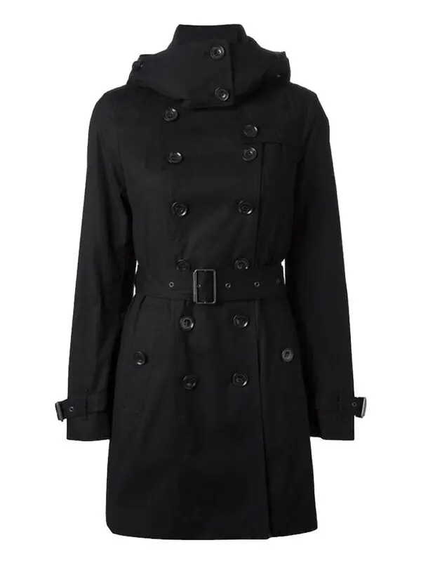 Burberry Double-breasted Hooded Trench Coat With Belt - Black