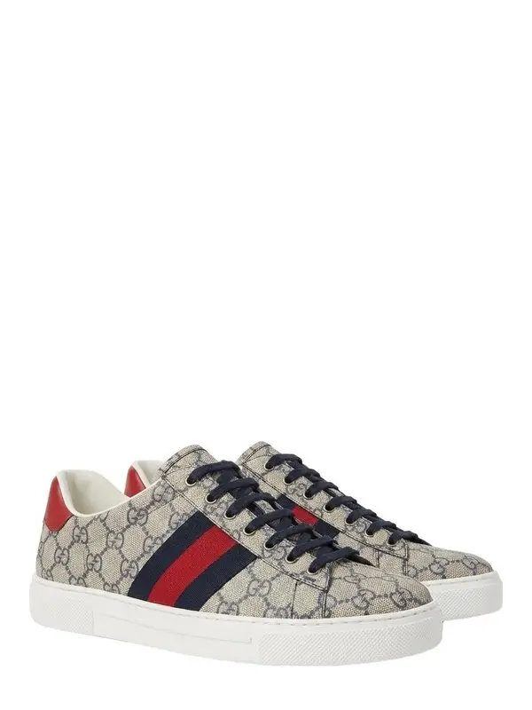 Gucci Ace Low-top Sneakers With Webbing And Metal Detail - Beige/blue