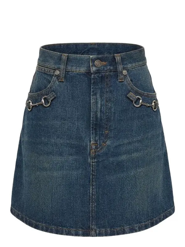 Gucci Denim Skirt With Horsebit Detail - Blue