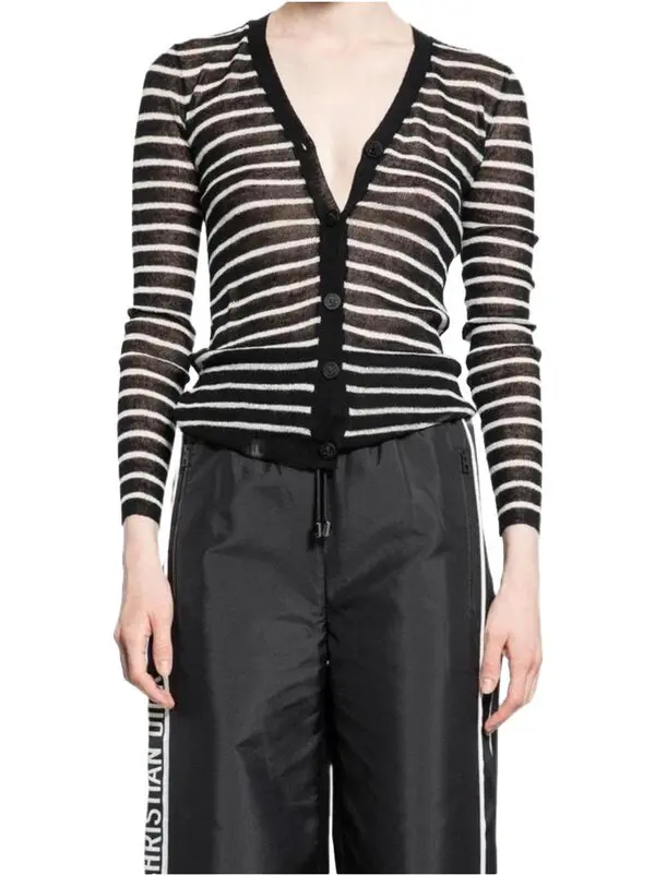 Dior Striped Long-sleeved Cardigan - Black