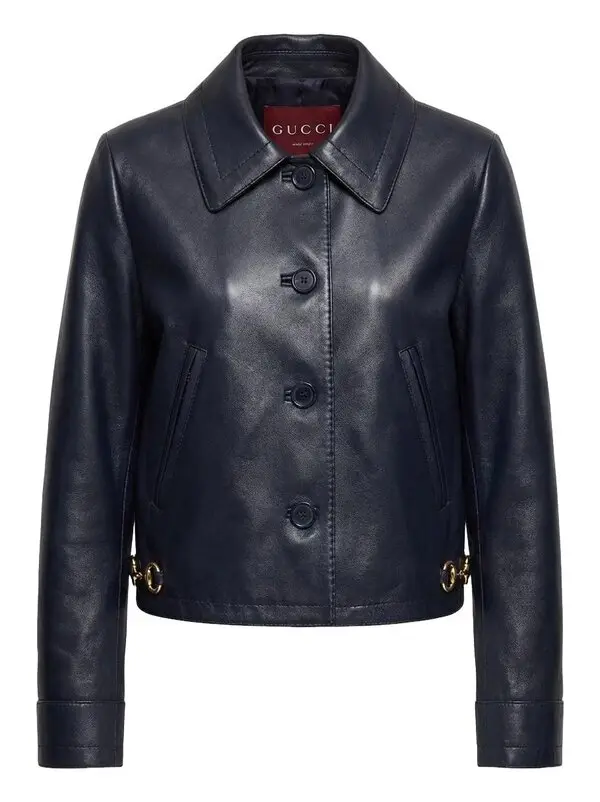 Gucci Horsebit Leather Jacket - Dark Blue