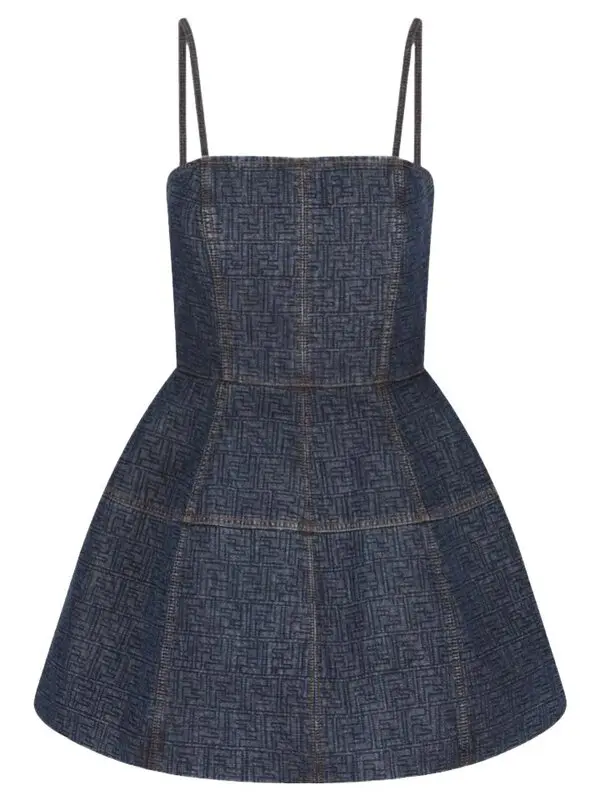 Fendi Ff Motif Denim Mini Dress - Dark Blue