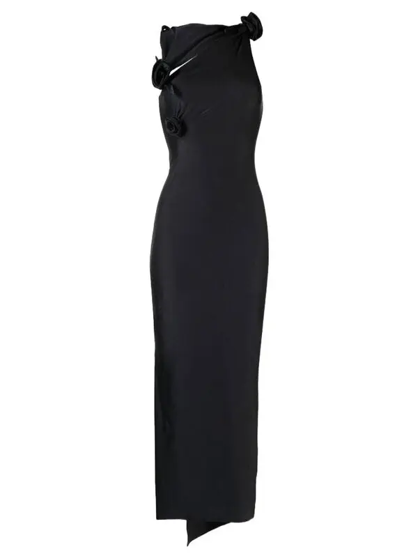 Coperni Sleeveless High Collar Maxi Dress With Asymmetrical Hem And Side Slits - Black