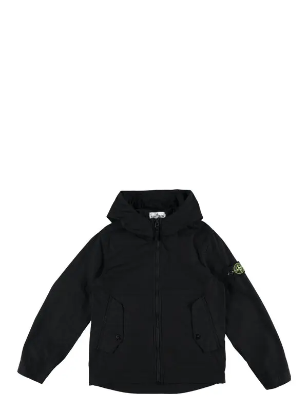 Stone Island Hooded Jacket With Zip Fastening And Flap Pockets - Black
