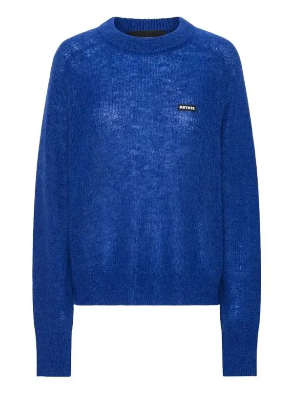 ROTATE BY BIRGER CHRISTENSEN Crew Neck Logo Patch Sweater - Blue