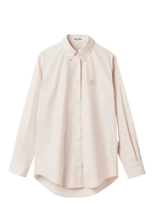 Miu Miu Logo Embroidered Poplin Shirt - Opal Color