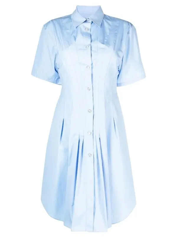 Marni Pleated Detail Cotton Shirt Dress - Blue
