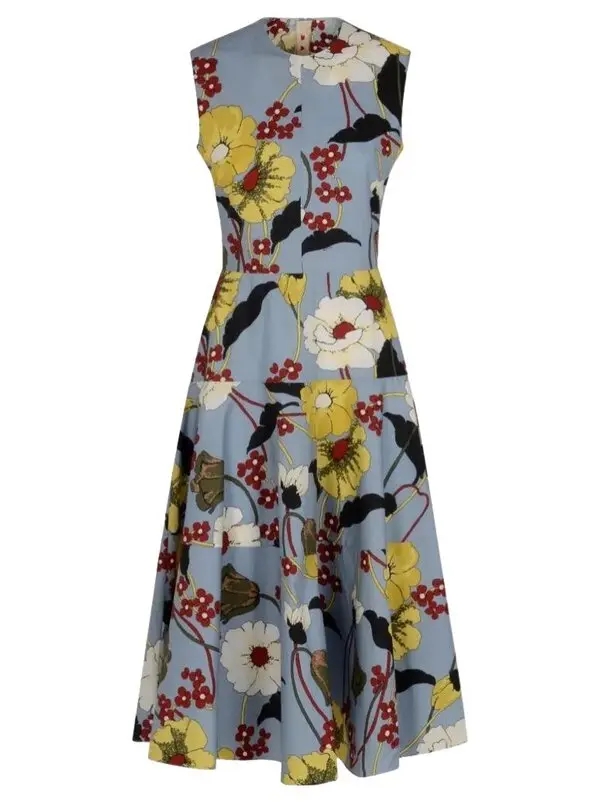Marni Melodia Print Poplin Midi Dress - Blue