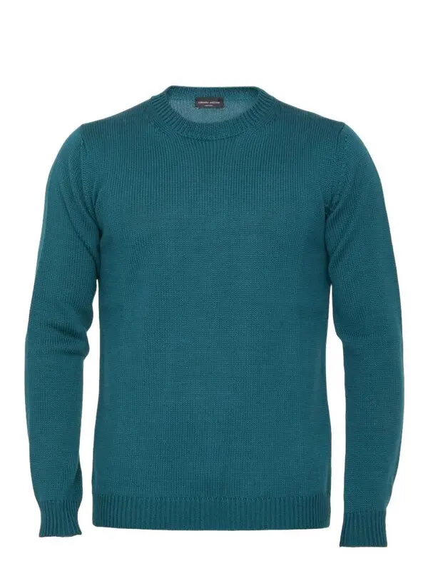 ROBERTO COLLINA Ribbed Crew Neck Wool Sweater - Blue