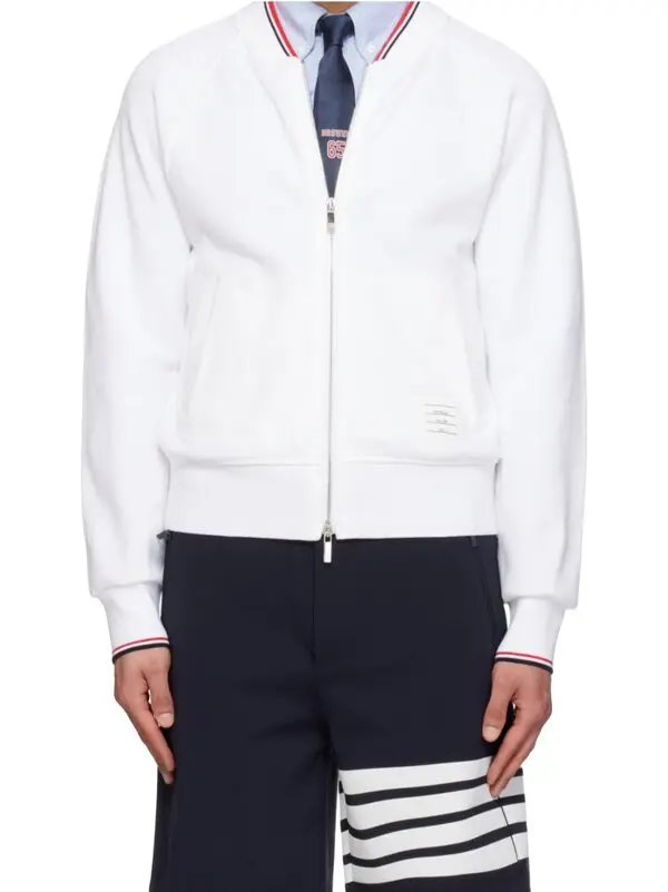 Thom Browne Zip-up Bomber Jacket With Striped Rib-knit - White